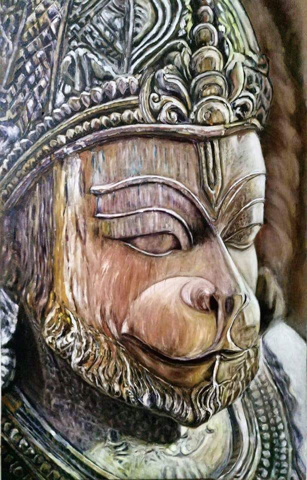 Exotic India Face Of Lord Hanuman | Oil On Canvas | By Dharmesh Yadav - Wayfair Canada